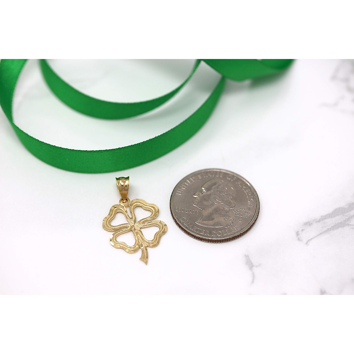 CaliRoseJewelry 10k Lucky Charm Four Leaf Clover Shamrock Irish Pendant in Yellow Gold