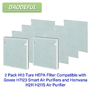 H7123101/H211/H211S Replacement Filter for Govee H7123 Smart Air Purifiers and Homvana H211 H211S Air Purifier, 2 Pack HEPA Filter + 4 Washable Pre-filter