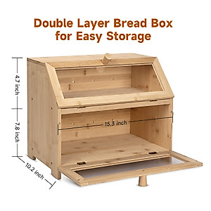 Bread Box Double Layer Bread Box for Kitchen Countertop Bamboo Bread Storage Container Bread Holder for 2 Large Loaves of Bread