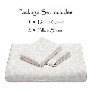 Chanasya Premium Leopard Animal Print Queen Size Bedding Duvet Cover 3-Piece Set Ultra Soft - Zipper Closure Luxurious Rayon Polyester Blend Comforter Cover - Wrinkle, Fade, & Stain Resistant - Cream