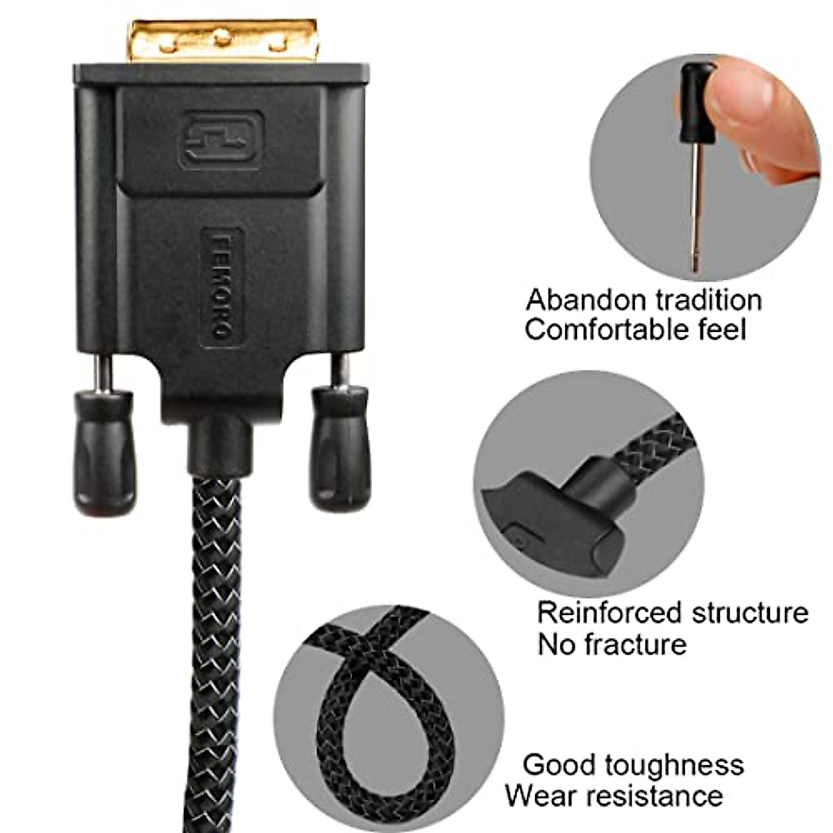 DisplayPort to DVI Cable 6ft 2 Pack, FEMORO DP Display Port to DVI D Adapter Cord Braided for Monitor Laptop Computer Desktop