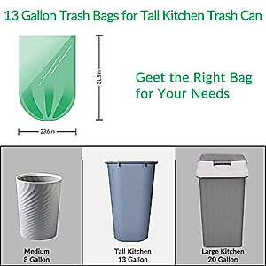 Biodegradable Trash Bags 13 Gallon for Kitchen Tall Trash Can, 0.97 Mil Thicken Large Garbage Bags Recycling Lawn Trash Can Liner Green 60 Counts