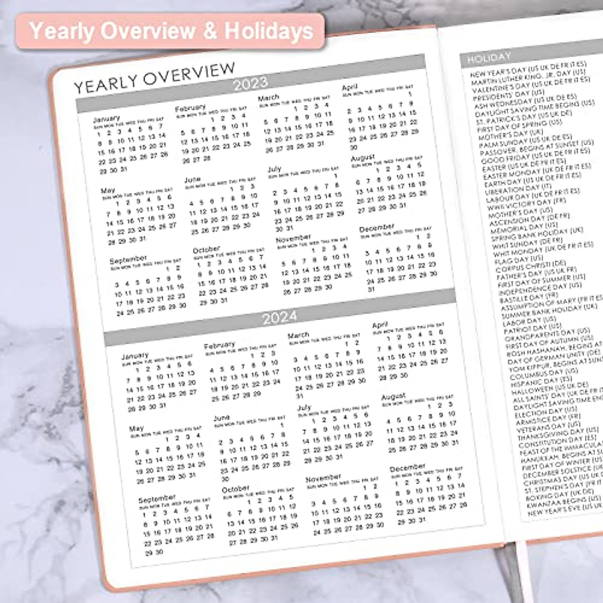 Planner 2023 - 2023 Weekly Monthly Planner, Jan 2023- Dec 2023, 8.5" x 11", Leather Cover with Thick Paper, Back Pocket with Notes Pages - Rose Gold