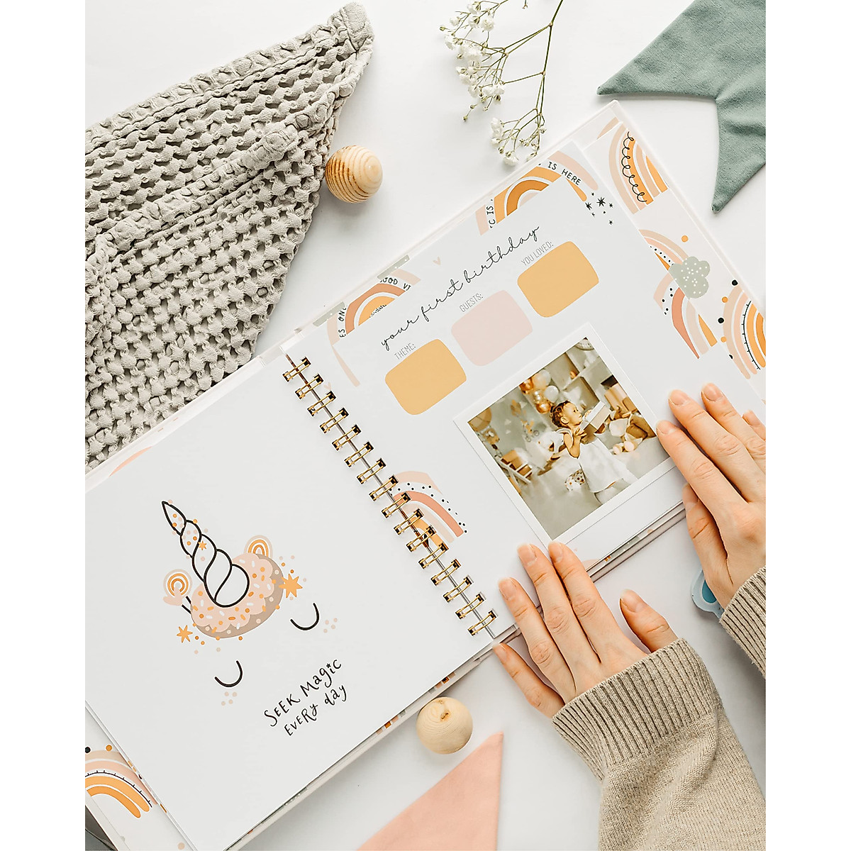 Lamare Baby’s First Year Book - Baby Memory Book for Girls to Document, Cherish Moments Baby First Year Baby Keepsake Book, Baby First Year Photo Album with Pocket for Modern Families | Size 9.5x9"