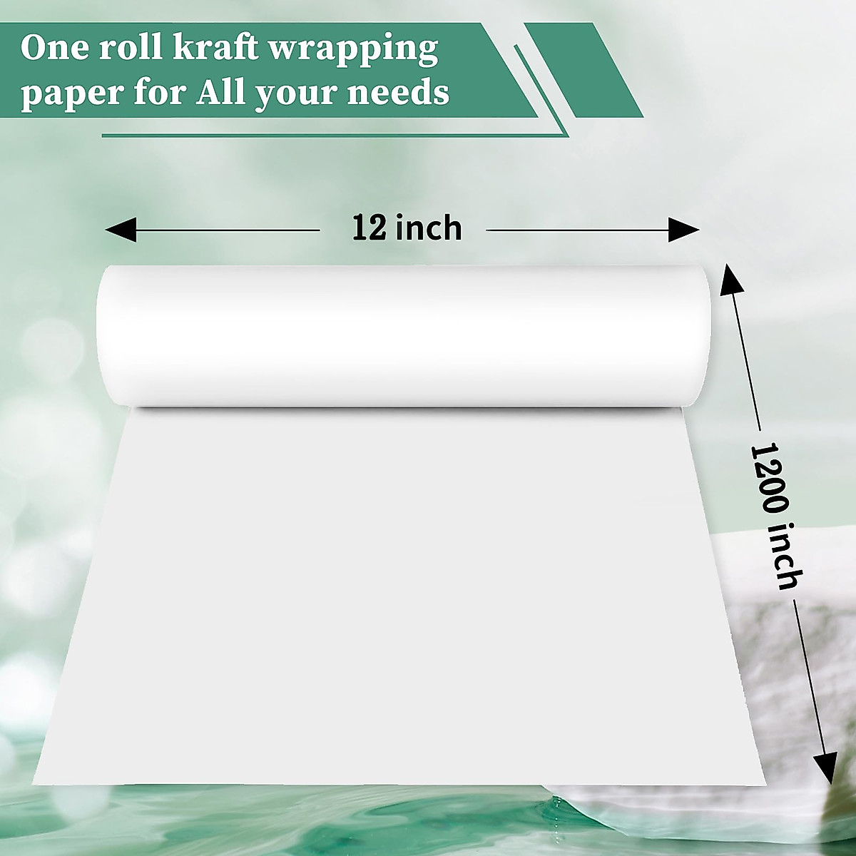 White Wrapping Paper 12"×1200" Art Craft Paper Roll for Kids, Wrapping Paper for Gifts, White Easel Paper Roll for Painting Drawing, White Construction Paper