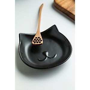 Miamolo Spoon Rest for Stove Top, 5.12 Inches Ceramic Spoon Holder for Kitchen Counter, Cat Cooking Utensil Rest for Spatula Spoons Ladles, Farmhouse Kitchen Decor, Black
