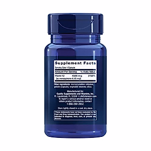 Life Extension Mega Vitamin K2 High Potency for Strong Bones – Daily Vitamin K2 Supplement for Healthy Bone Density Support & Heart Health – Non-GMO, Gluten-Free – 30 Capsules