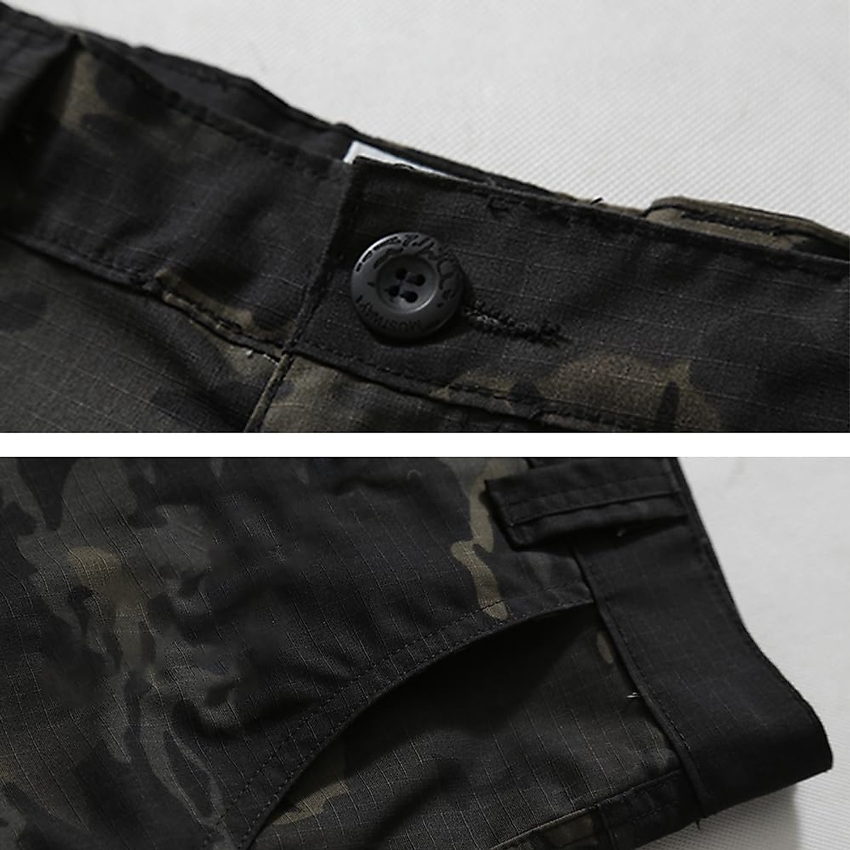 TRGPSG Men's Ripstop Wild Cargo Pants Multi-Pocket Military Army Camo Casual Work Combat Trousers 5335 Dark Camo 36