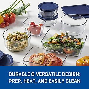 Anchor Hocking 16 Piece Round and Rectangle Glass Food Storage Containers, Space Saving Meal Prep, Navy BPA-Free SnugFit Lids