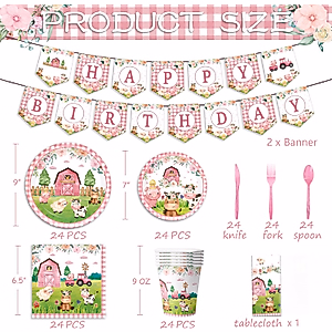 171Pcs Farm Animals Party Supplies Tableware Set Cute Pink Animal Baby Shower Includes Plate Napkins Cups Farm Tablecloth Banner for Farm Birthday Party Barn Animal Theme Party