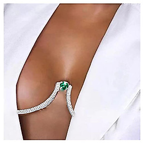 Sexy Rhinestone Chest Bracket Bra Chain Body Jewelry Simple Green Round Crystal Body Chain Rhinestone Underwear Chain Lingerie Chest Chain for Women (Silver)