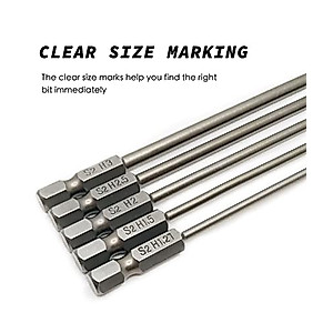 VICRAZEE 1.27 1.5 2.0 2.5 3.0mm Hex Head Allen Wrench Drill Bit Set S2 Steel 1/4" Hex Shank 4.3" Long for Electric Screwgun/Power Drill RC Hobby Tools Kit (5-Pack)