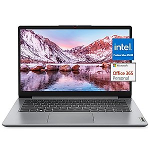 Lenovo Newest IdeaPad 1i 14inch HD Laptop, Intel Quad-Core Processor, 4GB RAM, 256GB Storage(128GB eMMC + 128GB SD Card), 1 Year Microsoft 365, WiFi 6, Webcam, HDMI, 10Hr Battery Life, Win 11 S