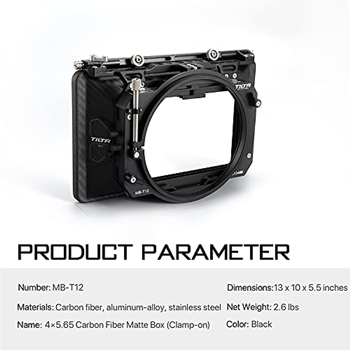 Tilta Matte Box for Studio Cinima Cameras, 3 Pcs 4x5.65 Filter Frame with 5 Lens Adapter Rings (134/114/110/95/80mm) Carbon Fiber Top Flag 5 Pcs Front Matte 15mm Rod Adapter MB-T12