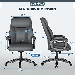 CozNook Ergonomic Executive Office Chair, Leather Desk Chair Comfy, Big and Tall Office Chair with Wheels,Lumbar Support and Padded Arms,Swivel Wide Computer Chair (Grey)