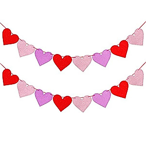 XIANMU 2 Pack Glittery Heart Banner Valentine's Day Banner Garland Heart Decorations for Wedding Anniversary Engagement Bachelorette Home Party Decor Supplies - No DIY Required