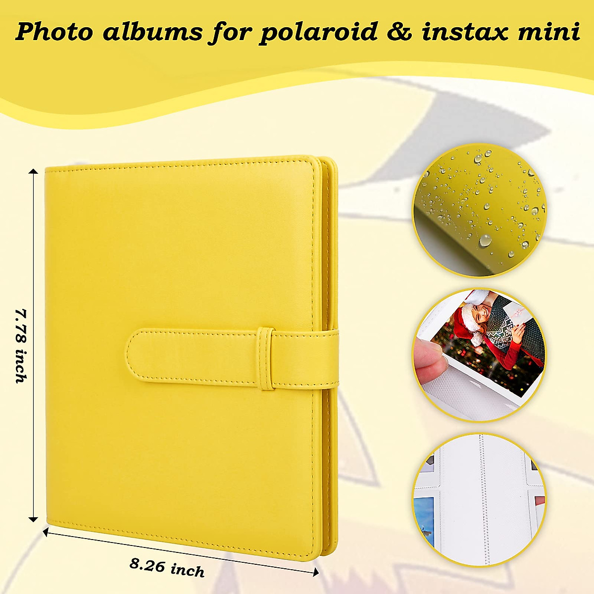 Ruibytree 256 Pockets Mini Photo Album - Fits for Fujifilm Instax Mini 12 Mini 11 Mini 9 Mini 8 Mini 40, Polaroid Snap PIC-300, Kodak Mini 3-Inch Film(Yellow)