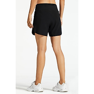 Libin Women's 5 Inches Athletic Running Shorts with Liner Quick Dry Workout Gym Shorts for Lounge Sports with Zipper Pockets,Black L