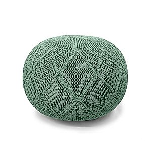 ARTPLAN Outdoor Pouf Ottoman Foot Rest Hand Weaving Knight Home Nahunta Pouf Round Kintted Olefin,Green