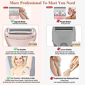 Electric Razor for Women, 2-in-1 Women Shaver Wet & Dry Painless Hair Removal Razor, Waterproof Body Hair Remover for Face Legs Underarms and Bikini Trimmer Rechargeable Cordless with 2 Shaver Head