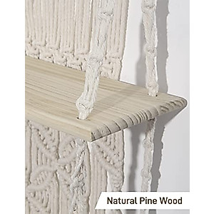 SUMGAR Macrame Wall Hanging Shelves 2 Tier - Boho Hanging Plant Shelf for Wall, Wood Color Woven Rope Floating Shelf, Boho Shelf Window, Bedroom, Bathroom Indoor Wall for Mother's Day, Birthday