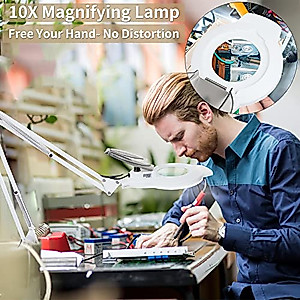 KIRKAS 10X LED Magnifying Lamp with Clamp, 2,200 Lumens Dimmable Super Bright Daylight Magnifying Glass with Light and Stand, Adjustable Swivel Arm Magnifier lamp for Reading Repair Crafts-White