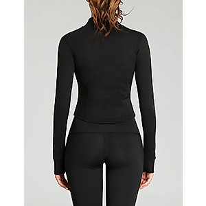Yeokou Womens Active Zip Up Seamless Sports Running Track Jacket Tops with Thumbhole（Black-M）