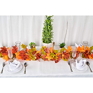 Artiflr 2 Pack Fall Maple Leaf Garland Artificial Maple Garland, Autumn Hanging Fall Leave Vines for Indoor Outdoor Wedding Thanksgiving Dinner Party Decor