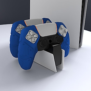 PlayVital Mecha Edition Blue Ergonomic Soft Controller Silicone Case Grips for ps5, Rubber Protector Skins with Thumbstick Caps for ps5 Controller - Compatible with Charging Station