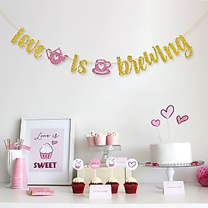 Dalaber Love is Brewing Banner for Wedding/Engagement/Bridal Shower/Bachelorette Tea Coffee Bar Decoration, Table Bunting Banner Sign Party Decorations