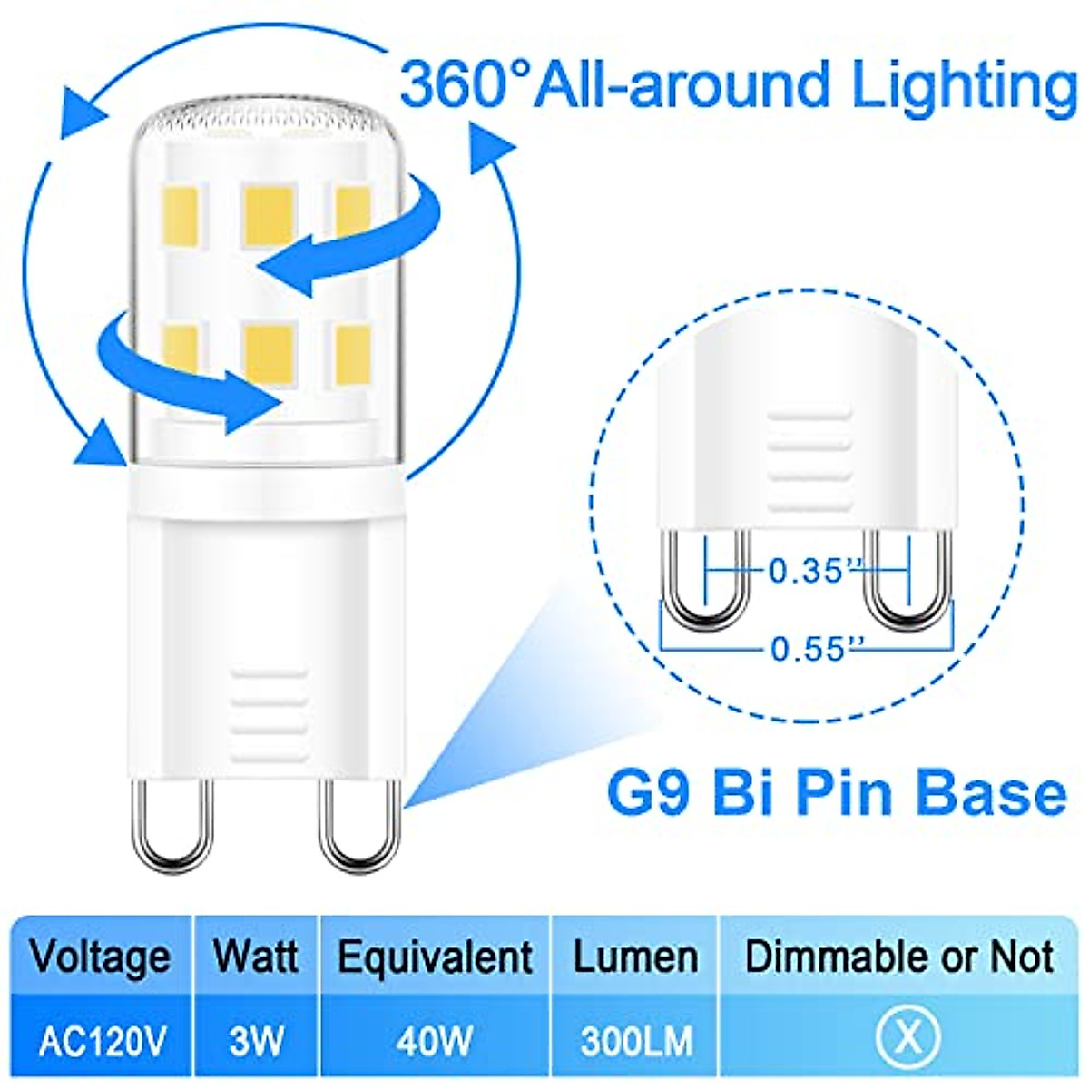 Marxlait 4 Pack G9 LED Bulb, 40 watt Halogen Replacement, Daylight White 6000K, Non-dimmable T4 LED Bulb, G9 Bi Pin Base, 120V Small Light Bulbs for Chandelier, Bathroom Vanity Light Fixture