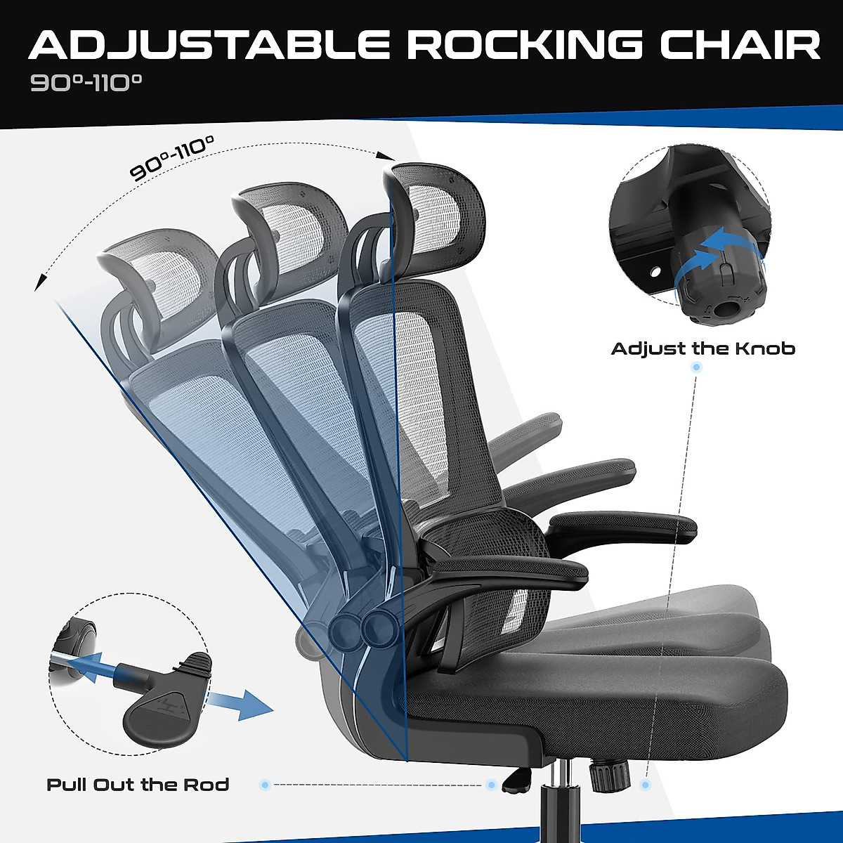 Laziiey Home Office Desk Chairs Ergonomic Chair with Lumbar Support Flip Up Arms Mesh Computer Chair with Comfortable Wide Seat Adjustable Headrest (Black)