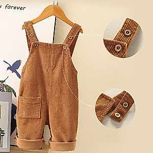 Mornyray Toddler Kids Baby Boy Girl Soft Corduroy Suspender Pants Kids Overalls Loose Retro (Khaki, 18-24Months)