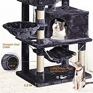 MQ Cat Tree Cat Tower 57in Multi-Level Cat Scratching Post with Condos, Basket, Hammock & Plush Perches for Kittens, Large Cats, Smoky Gray