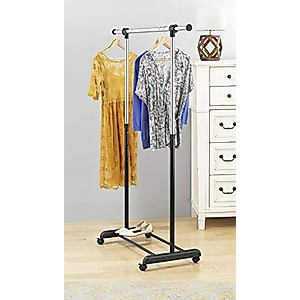 Whitmor Adjustable Rolling Clothes Organizer Chrome Garment Rack, Black and Silver