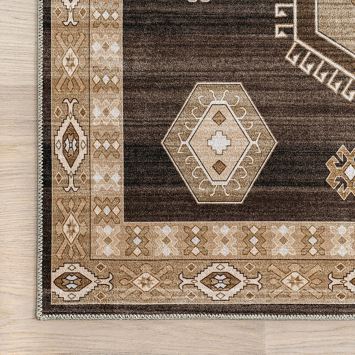 Rugs USA x Lauren Liess Taro Medallion Machine Washable Area Rug, 9' x 12', Dark Brown