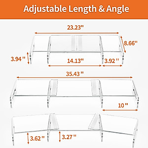 ErgoFocus Acrylic Monitor Stand Riser, Dual Monitor Stand with Adjustable Length and Angle, Clear Monitor Stand for 2 Monitors, 3 Shelf Monitor Stand Riser with Anti-Slip Mat for Computer