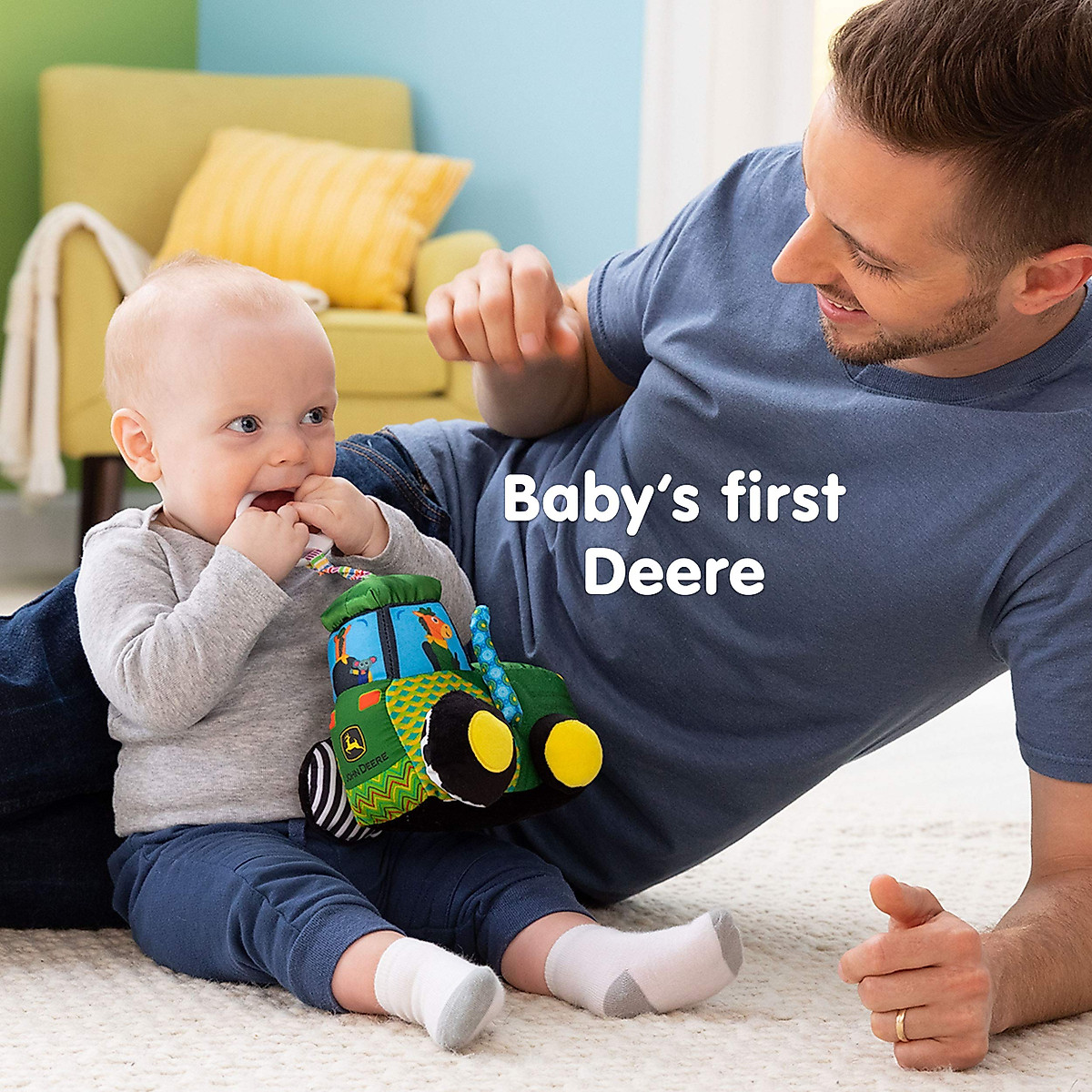 Lamaze John Deere Tractor Car Seat and Stroller Toy - Soft Baby Hanging Toys - Baby Crinkle Toys with High Contrast Colors - Baby Travel Toys Ages 0 Months and Up