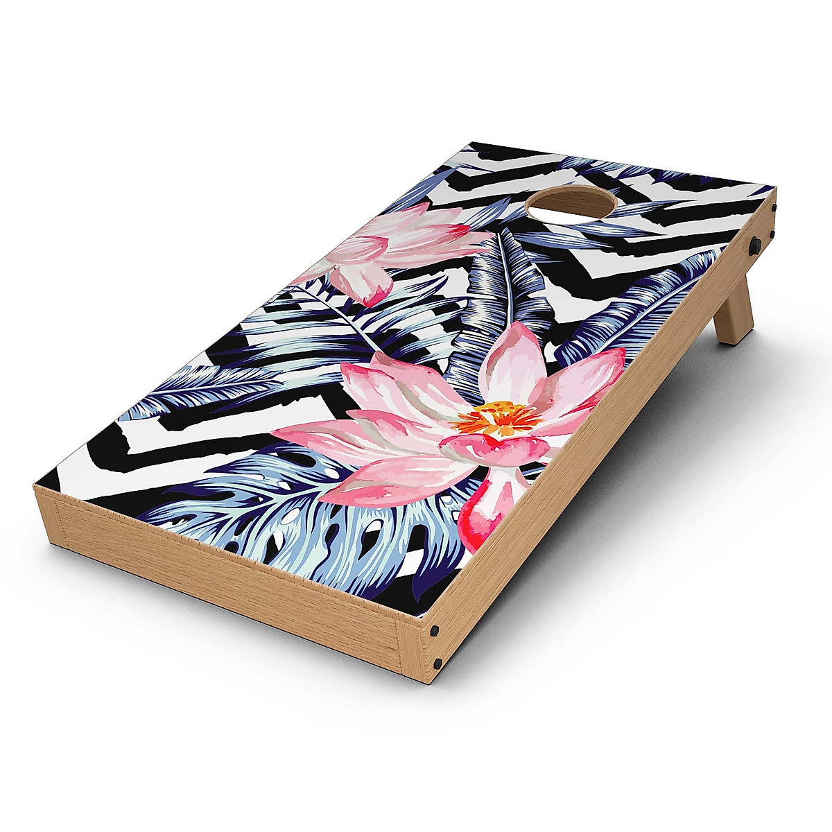 Design Skinz Summer Tropical Skin Set for Cornhole (Skin Only) - Vivid Tropical Chevron Floral v1