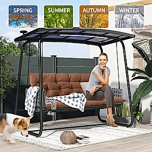 MZZDJJQ Porch Swing Cushions, Swing Cushions for Outdoor Furniture with 8 Ties, Thickened Swing Cushion 2-3 Seats with Backrest, Suitable for Porch, Patio, Garden (Red, 60 x 40)