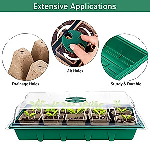 Hahood 6 Sets Cells Seed Starter Tray Kit with Humidity Dome and Base Seed Starter Peat Pots Germination Trays Including Plastic Plant Growing Trays for Indoor Outdoor Gardening, Green