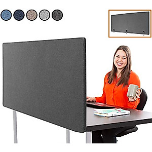 Stand Steady ClipPanel Desk Mounted Privacy Panel | Height Adjustable Desk Divider| Easy Clamp on Privacy Screen or Modesty Panel - Reduces Up to 85% of Noise | (Charcoal / 60" x 24")