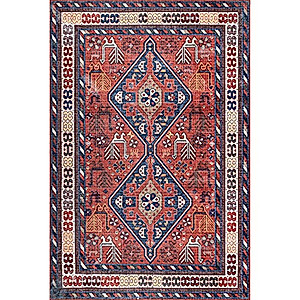 nuLOOM Stella Machine Washable Traditional Tribal Area Rug, 6' x 9', Rust