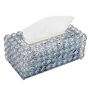 Sumnacon Crystal Rectangular Tissue Box Cover - Decorative Glass Tissue Box Holder, Sparkling Facial Tissue Holder for Bathroom Vanity Dresser Night Stand Table Countertop Home Office Decor, Silver