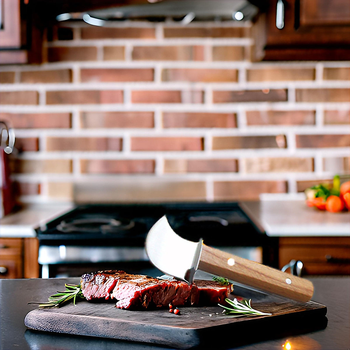 Steak Rocking Knife with Anti-Slip Handle for One-Handed User, Super Sharp Rocker Ulu Knife for Limited Strength Hand Arthritis, Elderly or Pet Owner - Easy Chopping & Slicing for Meat, Veggies