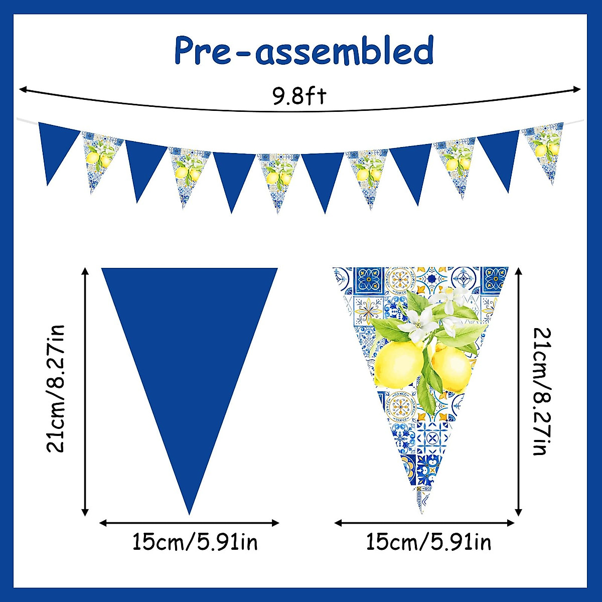 Blue and Lemon Party Decorations - 3pcs Lemon Bunting Banners, Lemonade Hanging Triangle Banner Garland for Lemon Wedding Engagement Bridal Shower Bachelorette Baby Shower Birthday Party