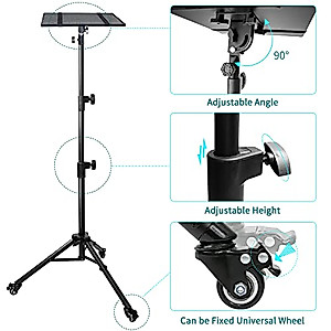 Projector Stand, Sturdy Durable Metal Laptop Tripod Stand with Wheels, Folding Floor Tripod Stand with Tray, Adjustable Height Portable DJ Equipment Stand for Indoors and Outdoors (29 Inch-69 Inch)