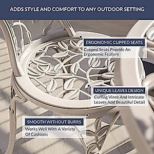 BELLEZE 3 Piece Bistro Set, Aluminum Bistro Table Set Outdoor Bistro Set, Weather-Resistant Garden Table and Chairs Wrought Iron Patio Furniture for Balcony Backyard, Leaf Design - White