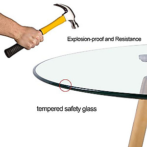 Round Glass Dining Table Small Kitchen Table Modern Circle Dining Room Table 32" with Wood Legs for Dinner Small Spaces Clear