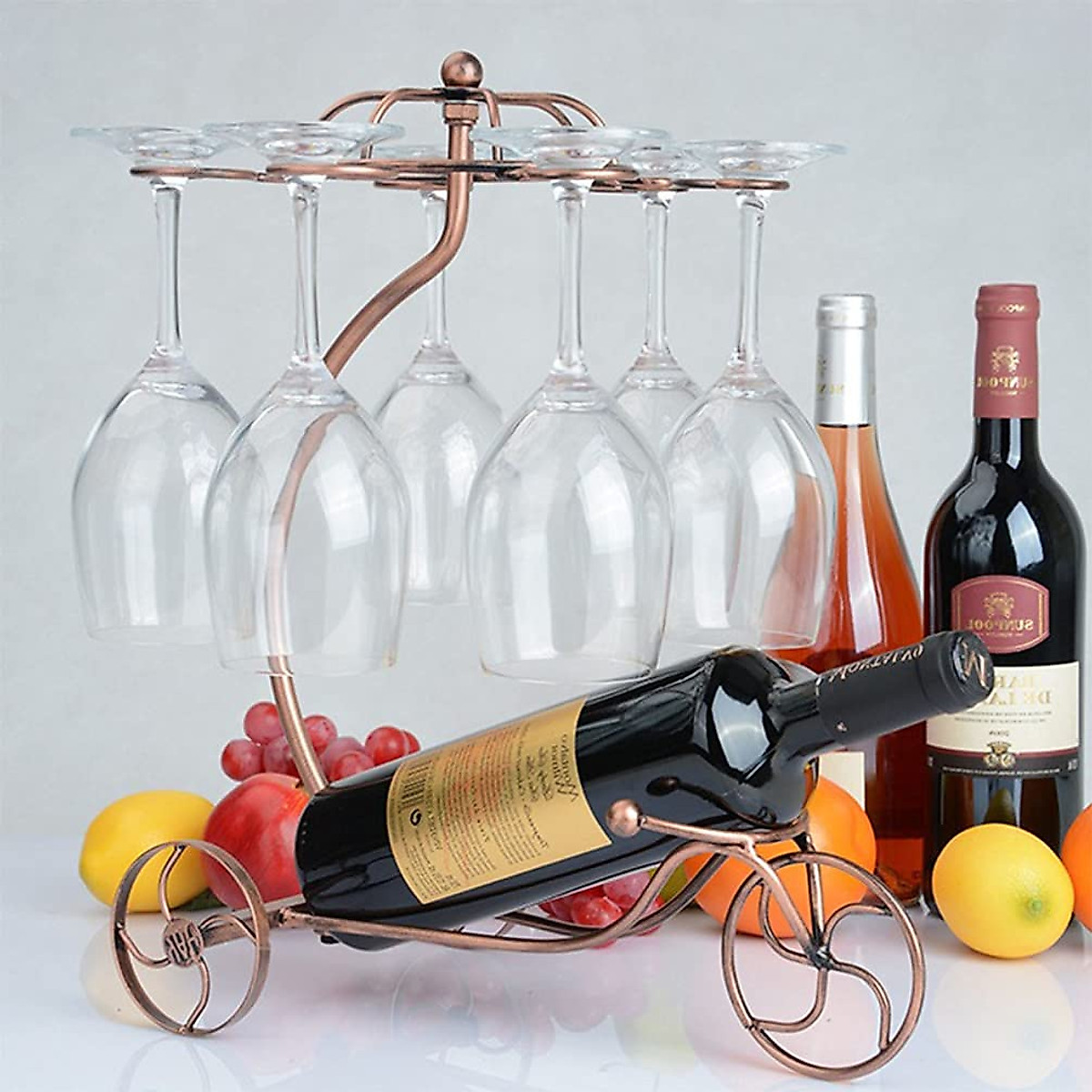 ULTNICE Wine Bottle and Glasses Rack Countertop Wine Display Stands Freestanding 6 Glasses Stemware Storage Accessories for Home Bar Tabletop Drying Display